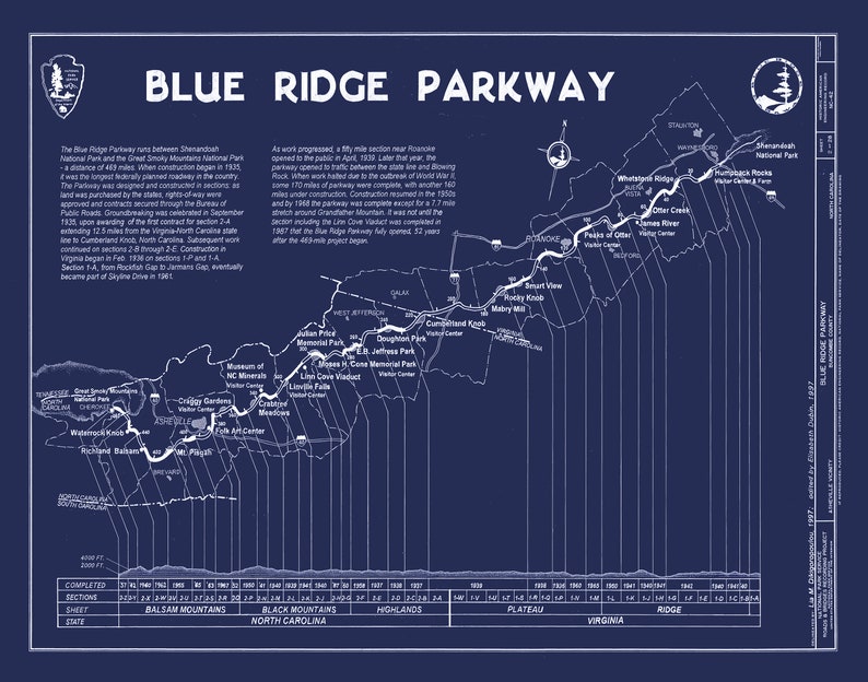 Blue Ridge Parkway Map - Etsy