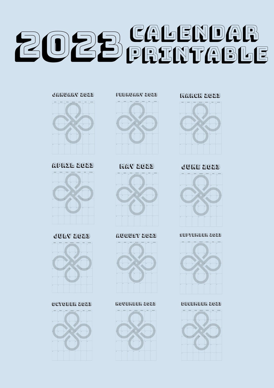 2023 Calendar Printable simple Blue Sky Pdf A4 - Etsy