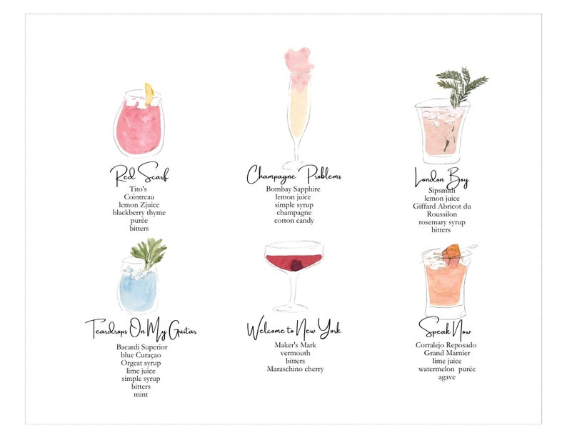 Taylor Swift Eras Party Cocktail Menu Swiftie Theme Drinks T - Etsy UK