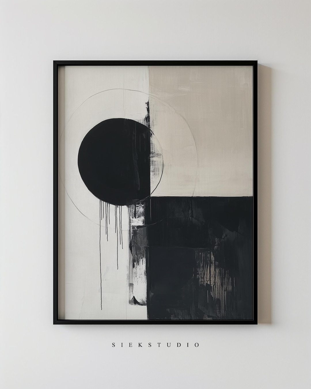 Abstract Circle Square Block Black and White Art, Geometric Minimalist ...