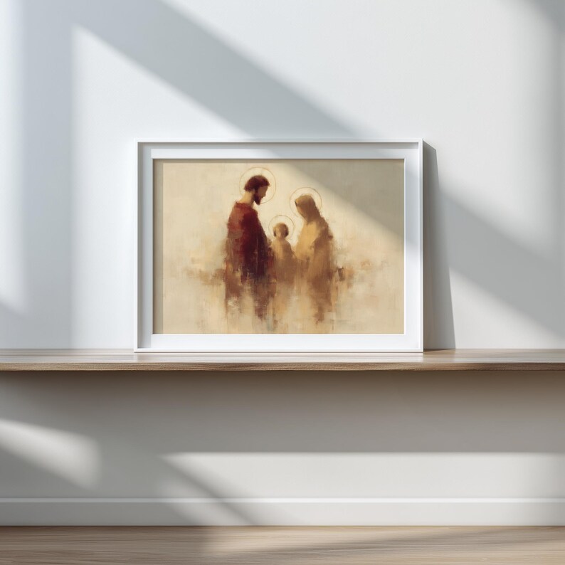 Joseph and Mary With Baby Jesus, Neutral Beige Nativity-inspired ...