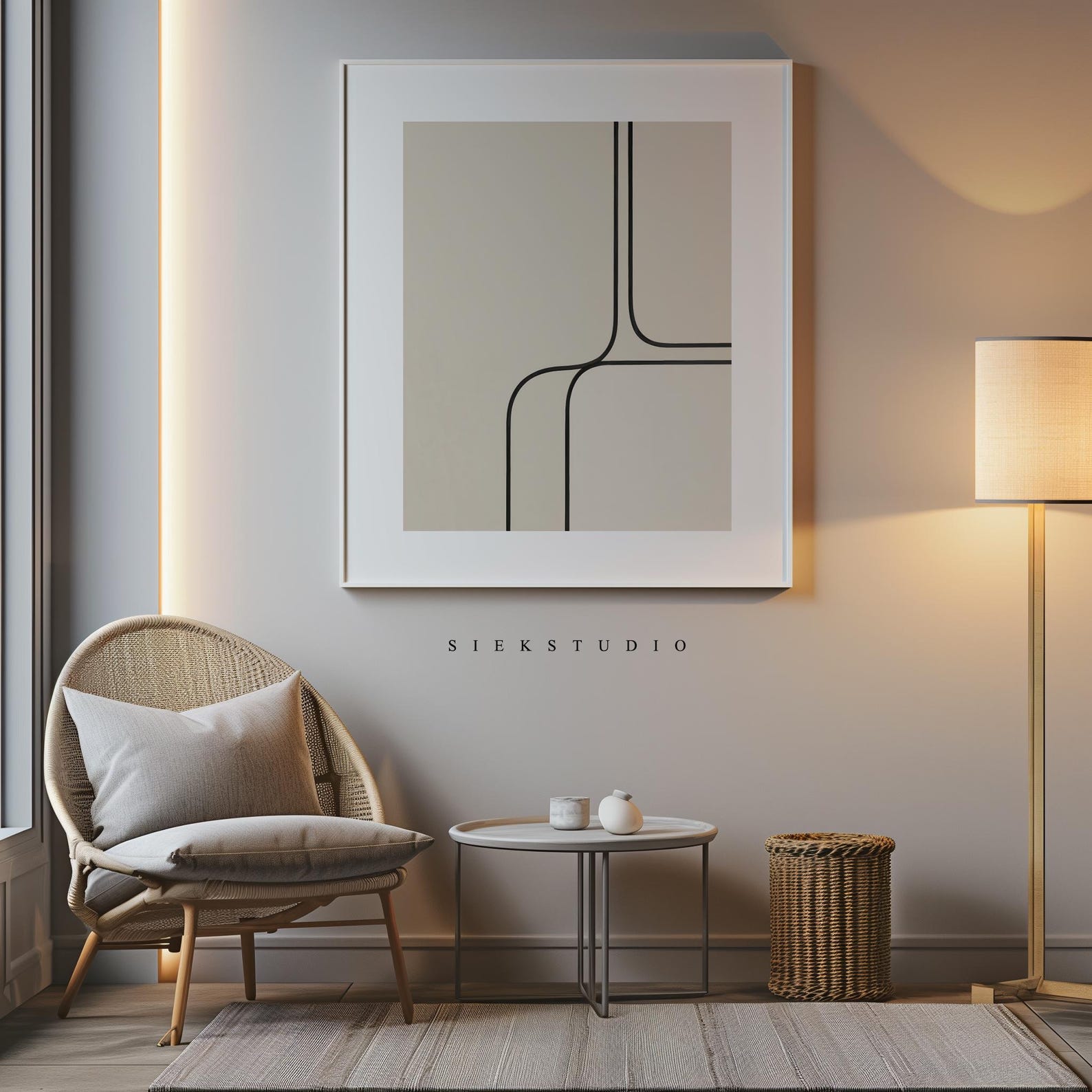Geometric Abstract Line Art, Modern Minimalist Wall Printable Black on ...