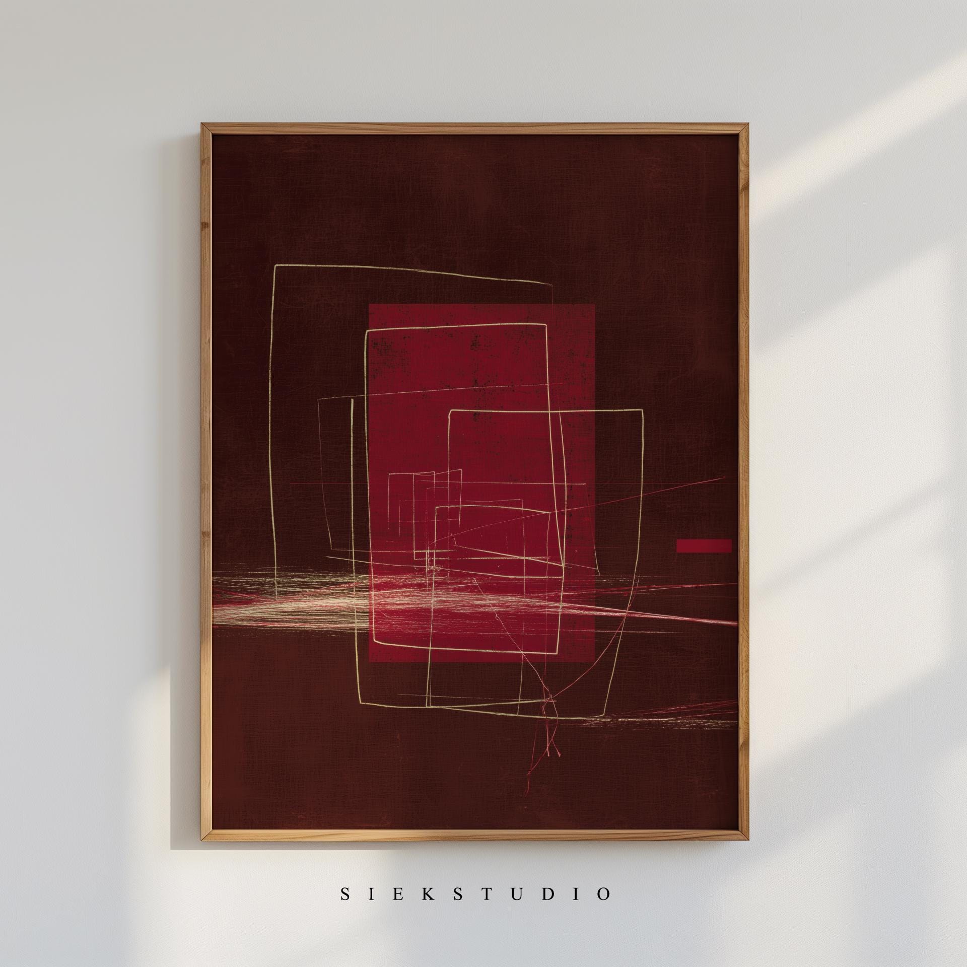 Abstract Modern Burgundy Red Block Wall Art Printable Minimalist Lines ...