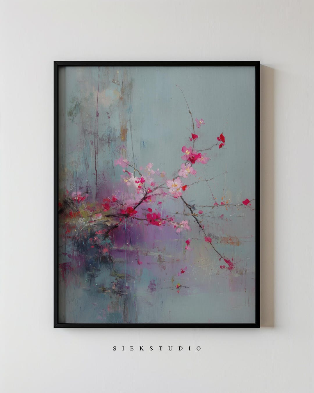 Abstract Floral Wall Art, Soft Pink Blossoms Botanical Flower Painting ...