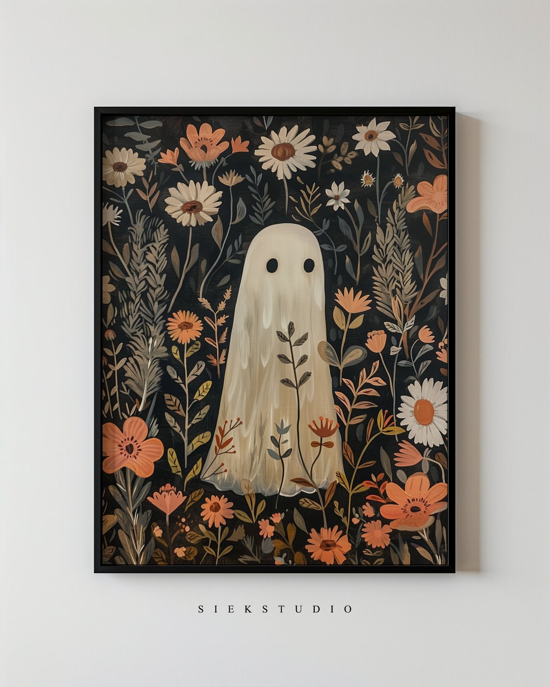 Ghost in Floral Autumn Colors Garden Art Printable Halloween Wall Art ...