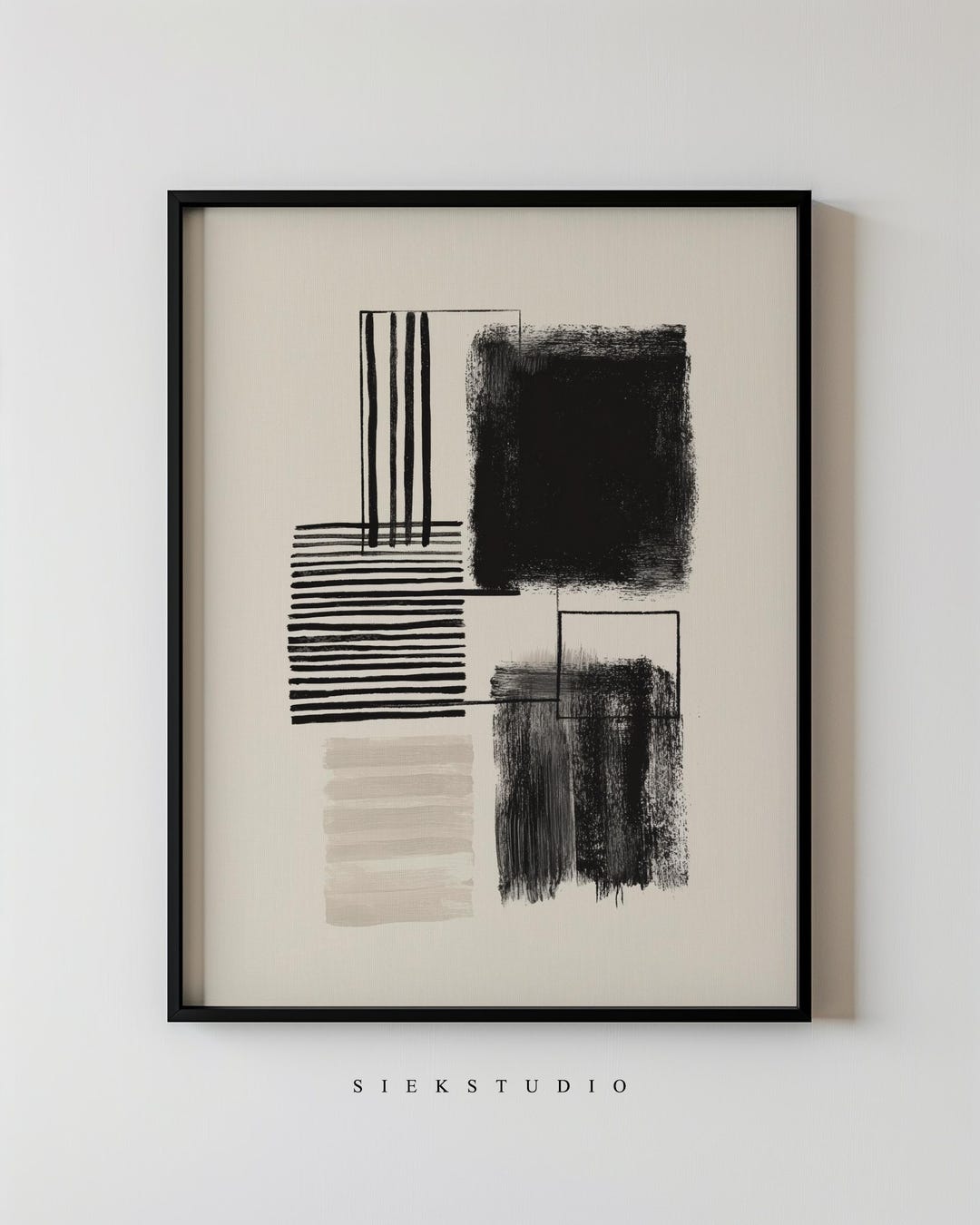 Abstract Minimalist Abstract Blocks Line Art, Modern Black and White ...
