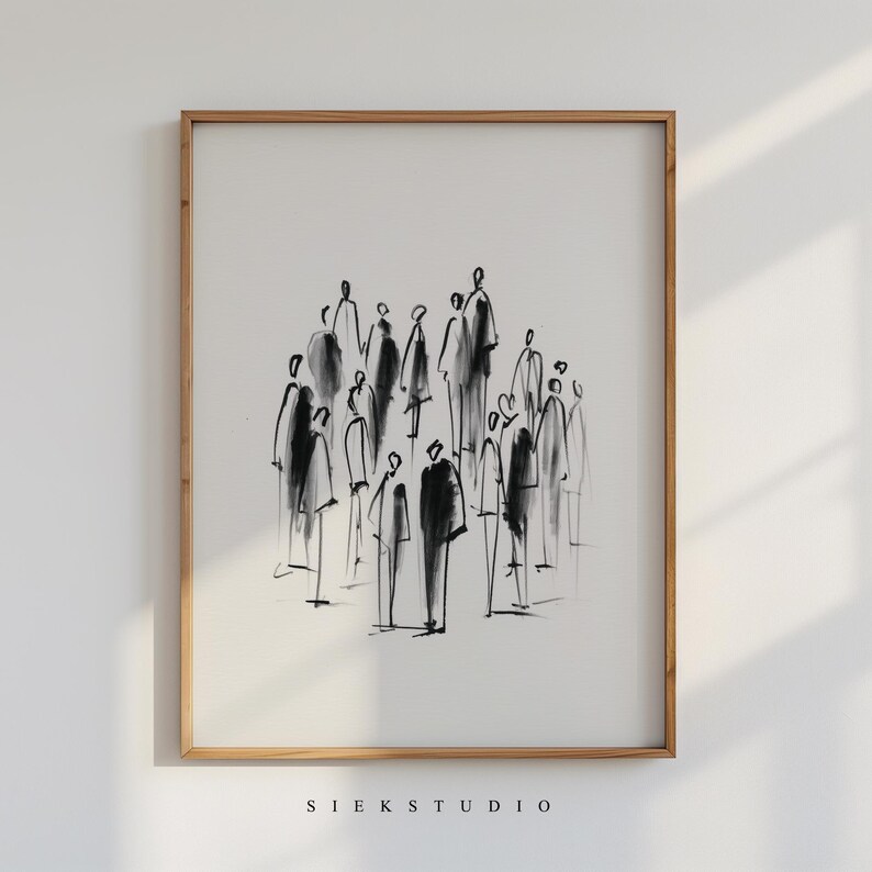 Abstract People Crowd Line Art Printable Minimalist Ink Figure Drawing ...