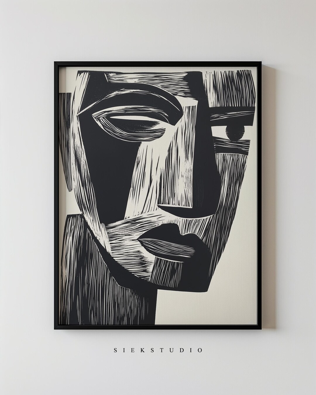 Modern Cubist Line Art Face Abstract Portrait Printable Textured ...