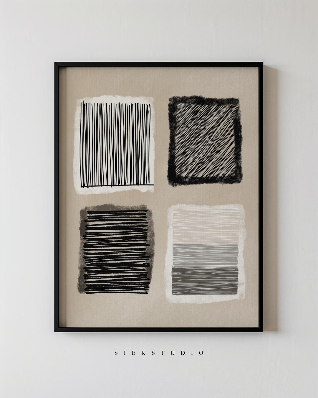 Abstract Minimalist Square Blocks Geometric Printable Modern Black and ...