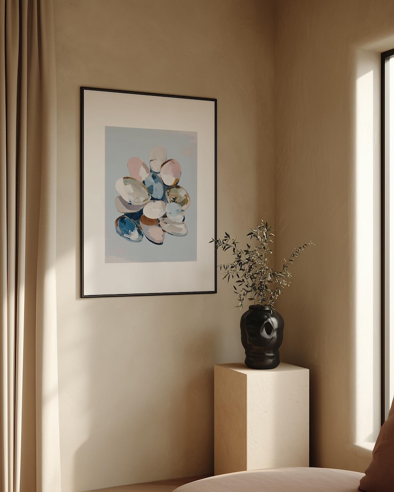 Abstract Oyster Shell Art Print, Pastel Coastal Wall Decor, Textured ...