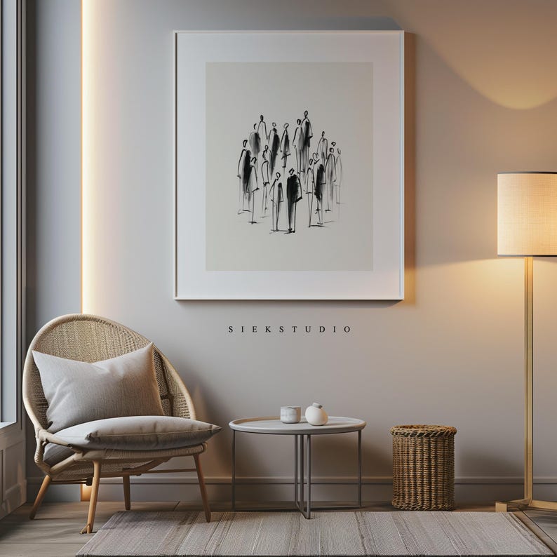 Abstract People Crowd Line Art Printable Minimalist Ink Figure Drawing ...