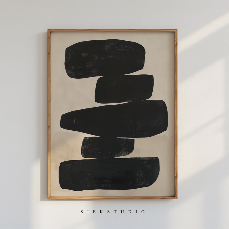 Minimalist Rock Shape Art Modern Neutral Wall Art, Black and Beige ...