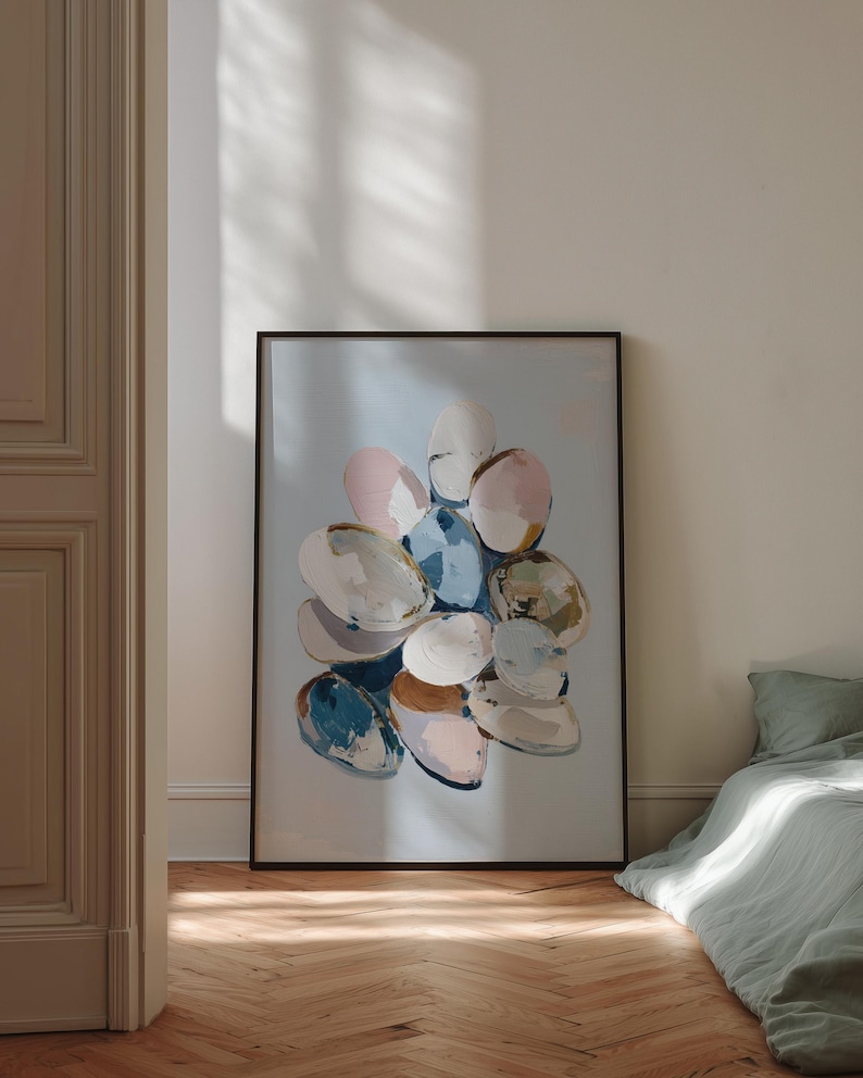 Abstract Oyster Shell Art Print, Pastel Coastal Wall Decor, Textured ...