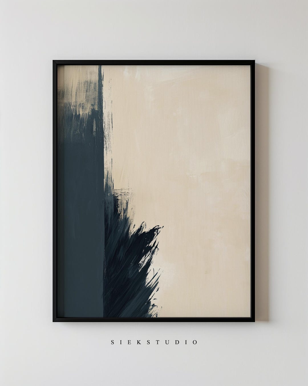 Minimalist Abstract Wall Art, Black & Beige Drip Painting, Modern ...