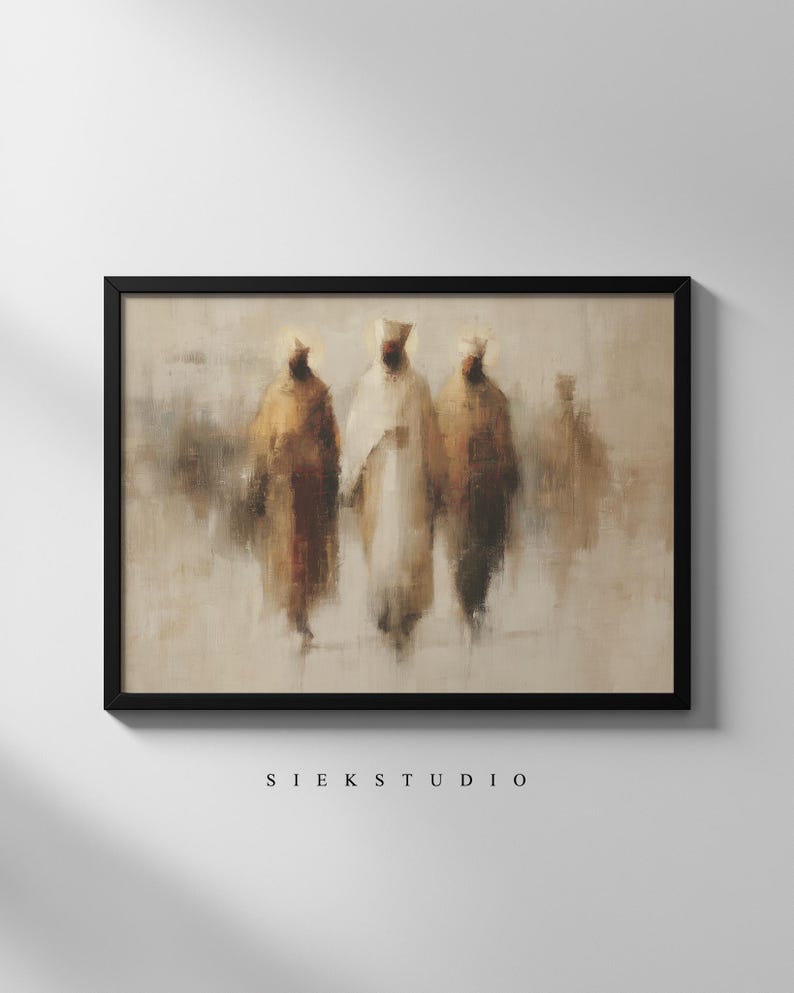 Modern Nativity Wise Men Art, Soft Neutral Christian Christmas Painting ...