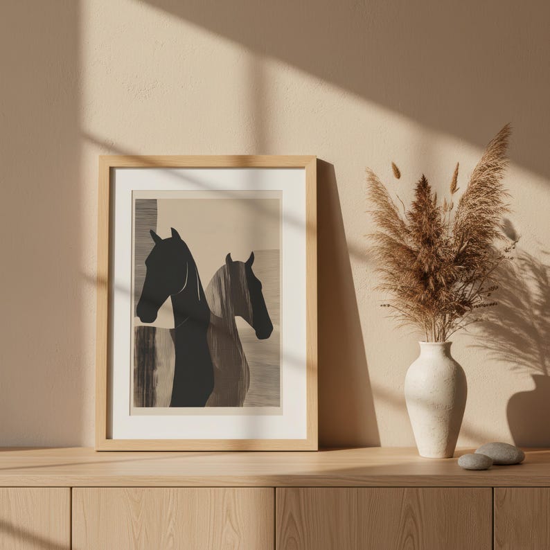 Minimalist Horses Art Print, Two Horses Abstract Art Modern ...