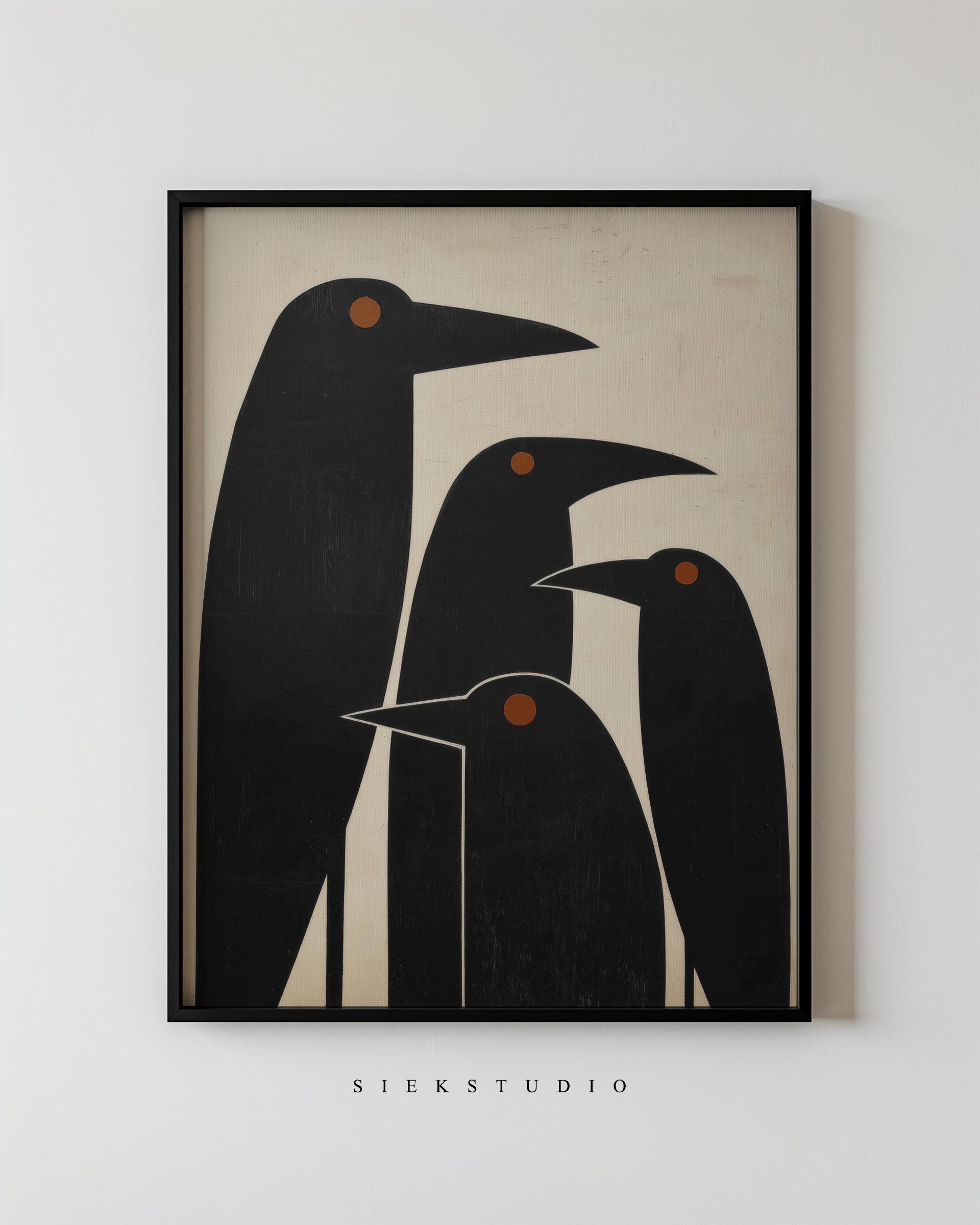 Modern Minimalist Crow Bird Illustration, Abstract Bold Black and Beige ...