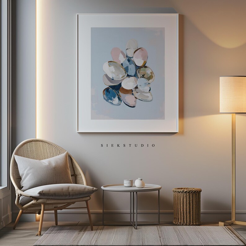 Abstract Oyster Shell Art Print, Pastel Coastal Wall Decor, Textured ...