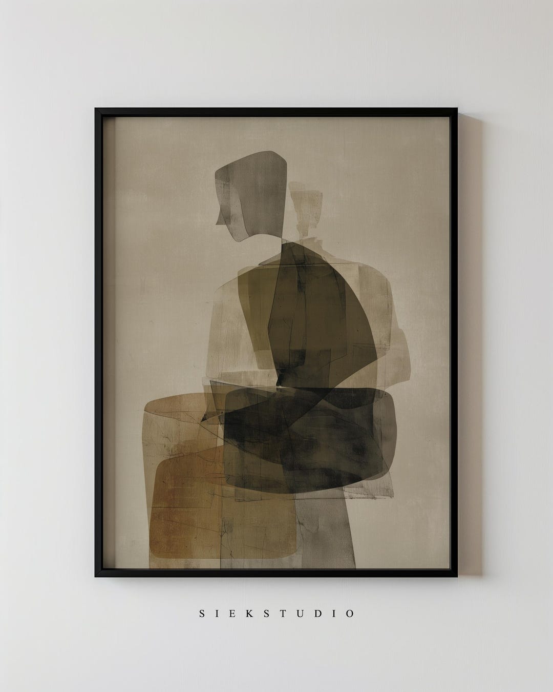 Modern Figure Abstract Geometric Shapes Painting, Minimalist Beige ...
