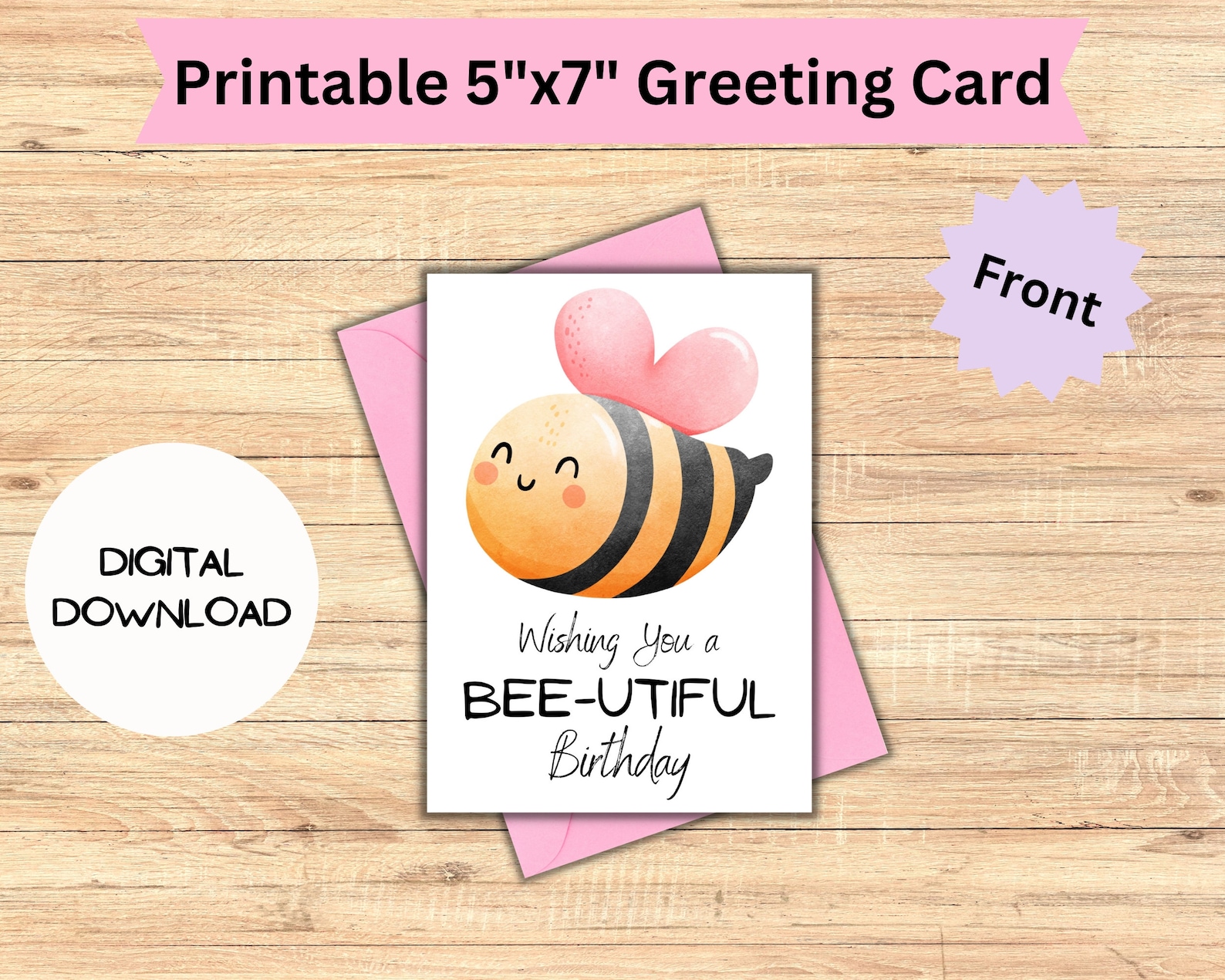 Printable Birthday Card, Bee Birthday Card, Cute Bee Card, Digital ...