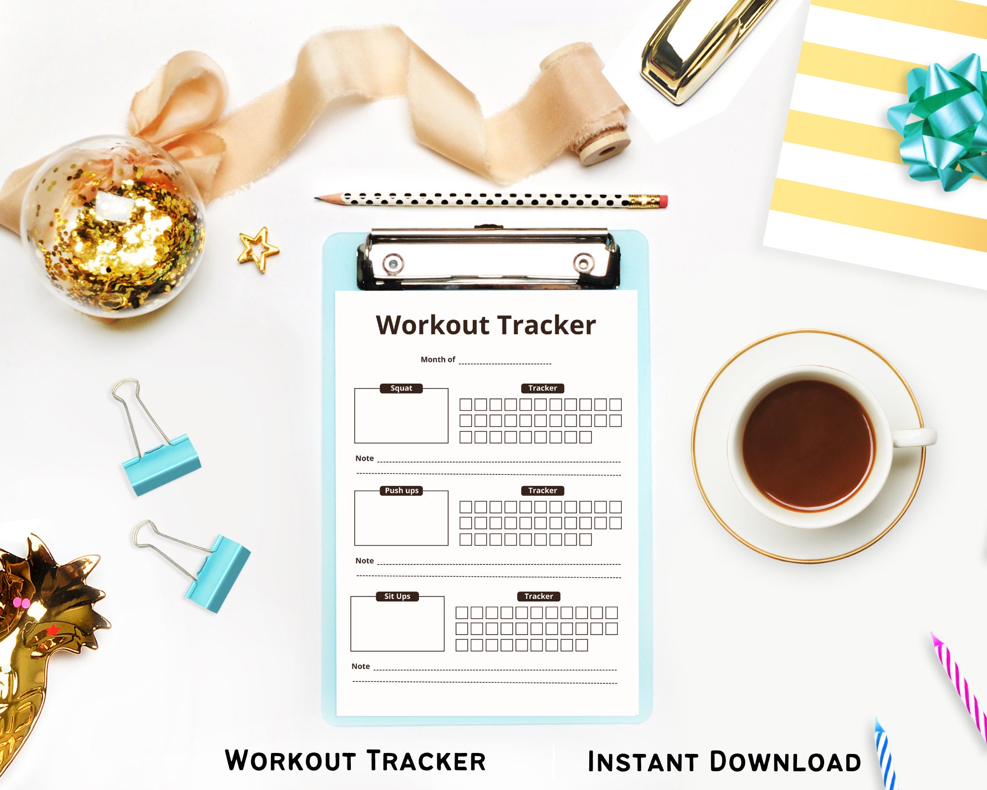 Workout Tracker, Fitness Tracker Template, Minimalist Workout Planner ...