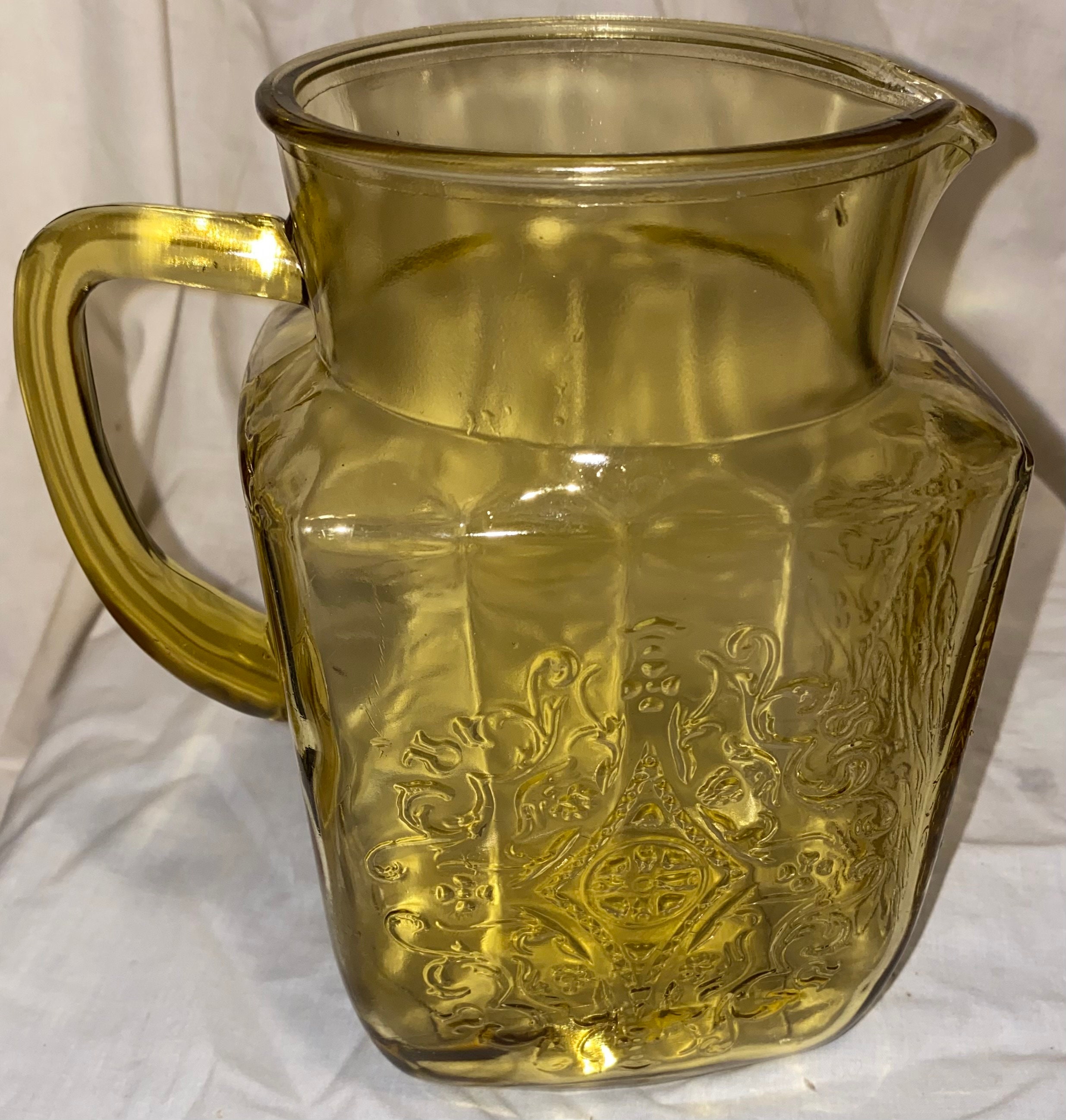 8" FEDERAL GLASS Madrid Amber 60 Oz Pressed Pitcher Vintage Mcm - Etsy