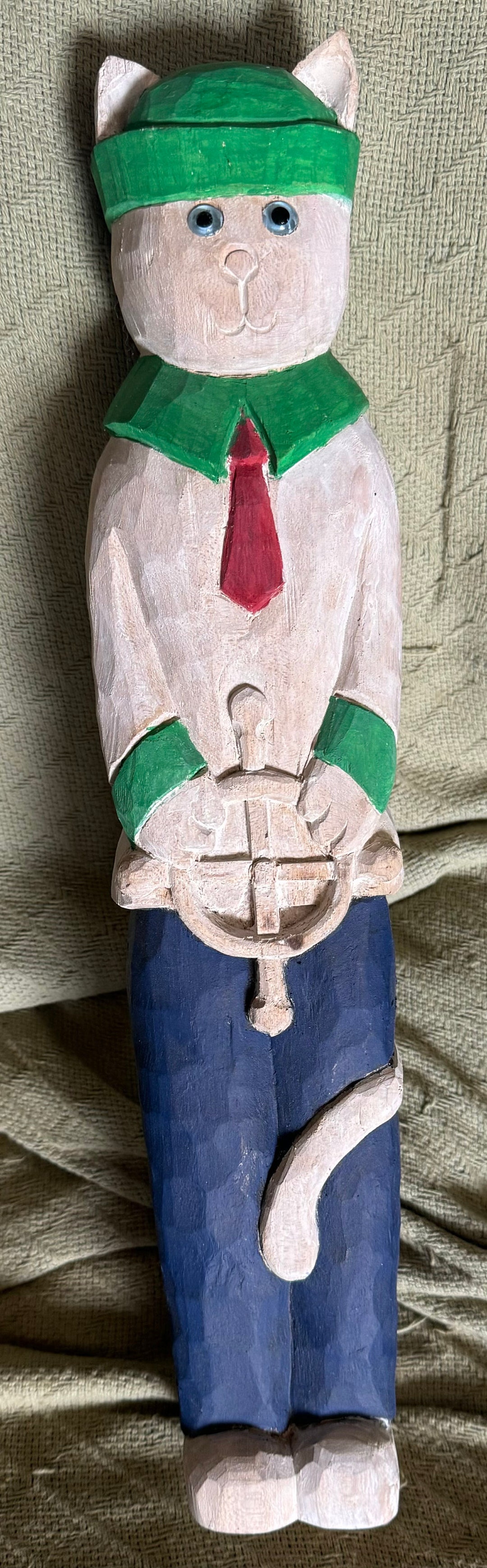 James Haddon Vintage Folk Art Hand Carved & Painted Wooden Standing Cat ...