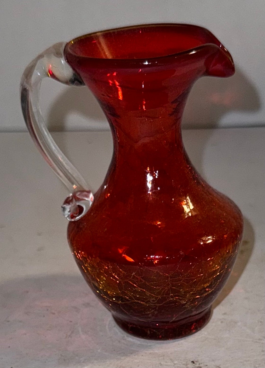 Vintage Pilgrim Hand Blown Ruby Red Crackle Glass Mini Pitcher - Etsy