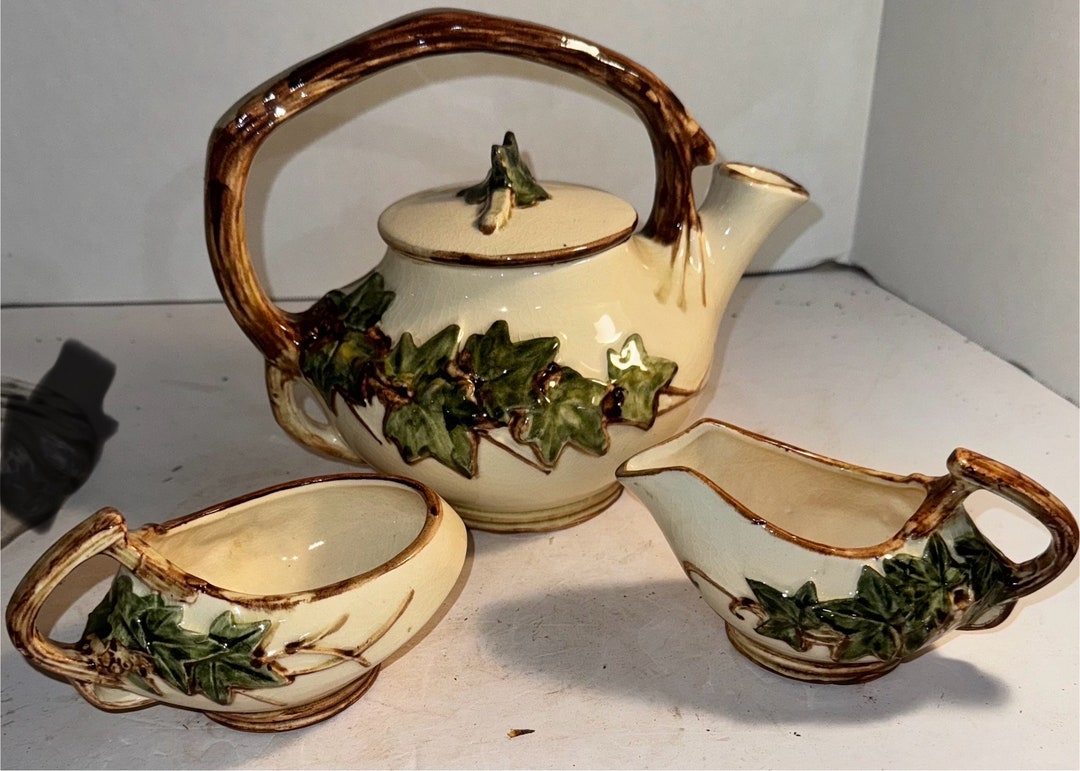 Vintage Mccoy Tea Pot USA Ivy Pattern HANDLE STATIONARY 1950's Mccoy ...