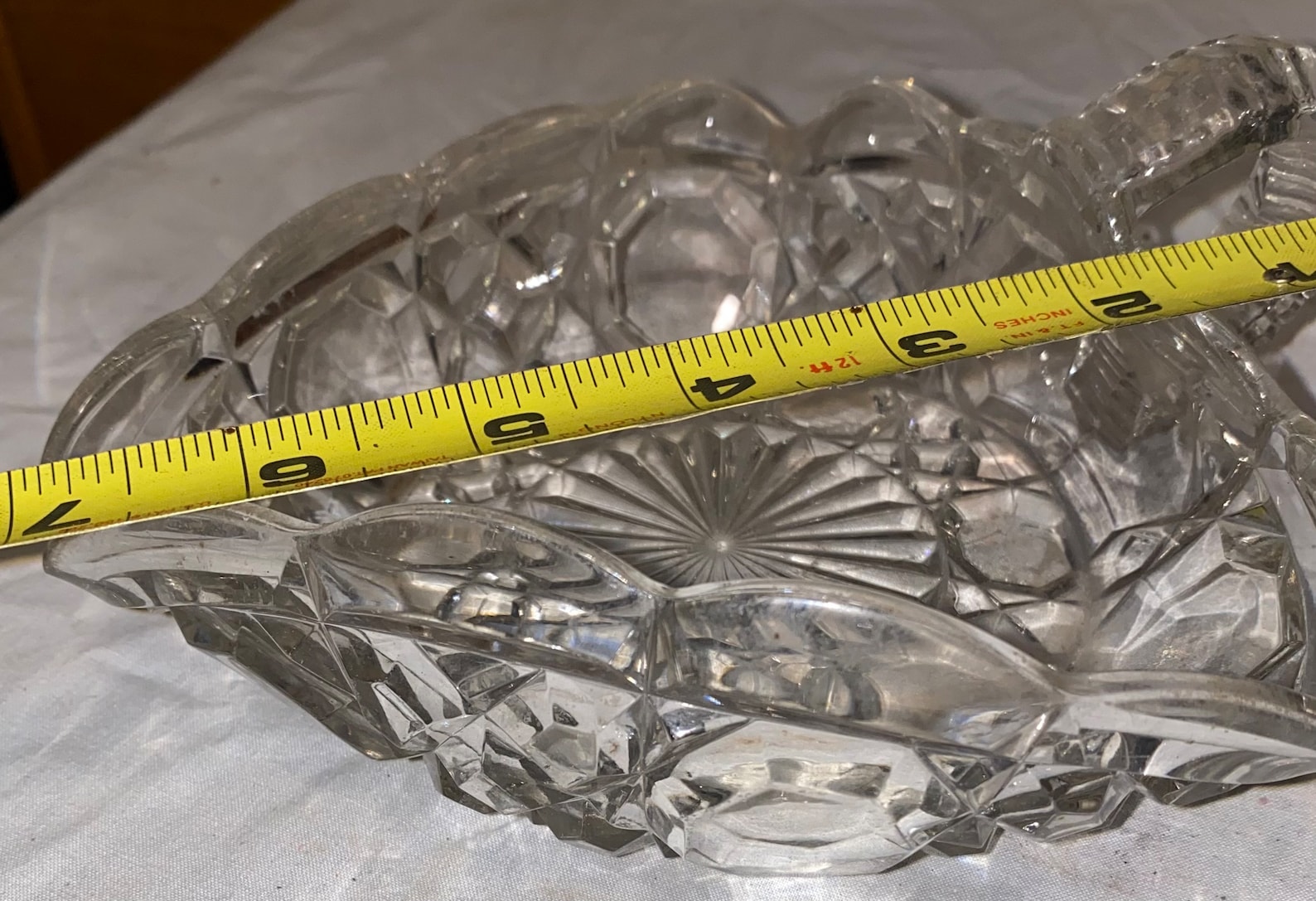 EAPG Early American Pressed Glass Triangle Handled Scalloped Nappy ...
