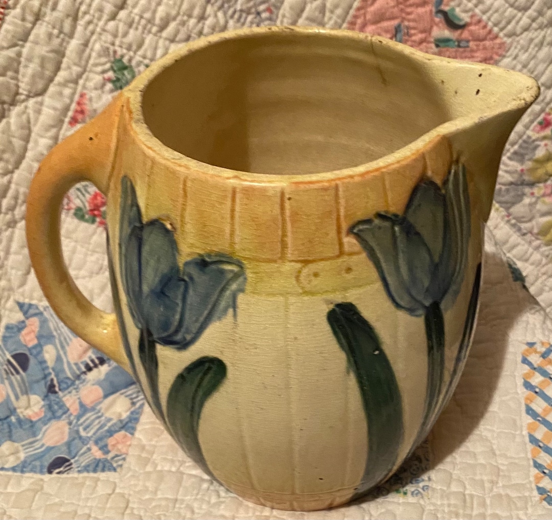 Roseville Pottery Barrel Shaped Pitcher. Shabby Tulip Pitcher or Vase ...