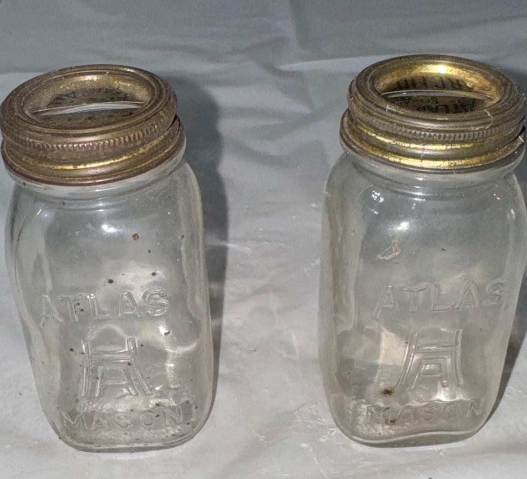 Vintage Pair Hazel Atlas Glass Mason Jar Miniature Dime Bank One Seal ...