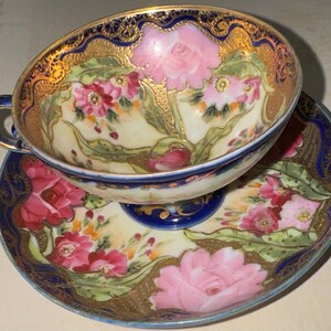 Antique Hand Painted Eggshell Tea Cup Saucer Japan Floral Gold Trim ...