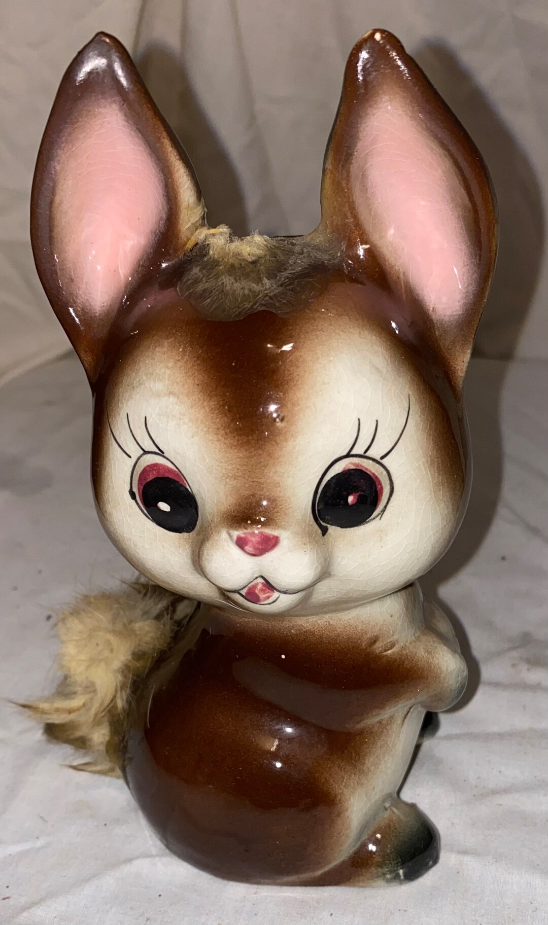 Vintage Napco Style Rabbit Money Box Piggy Bank Fur Trimmed Ceramic ...