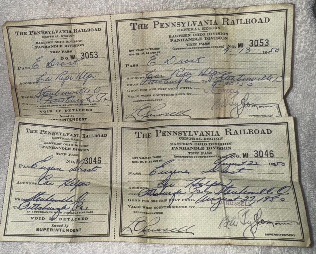 Vintage 1950 2 Pennsylvania Railroad Trip Pass Central Division Eastern ...