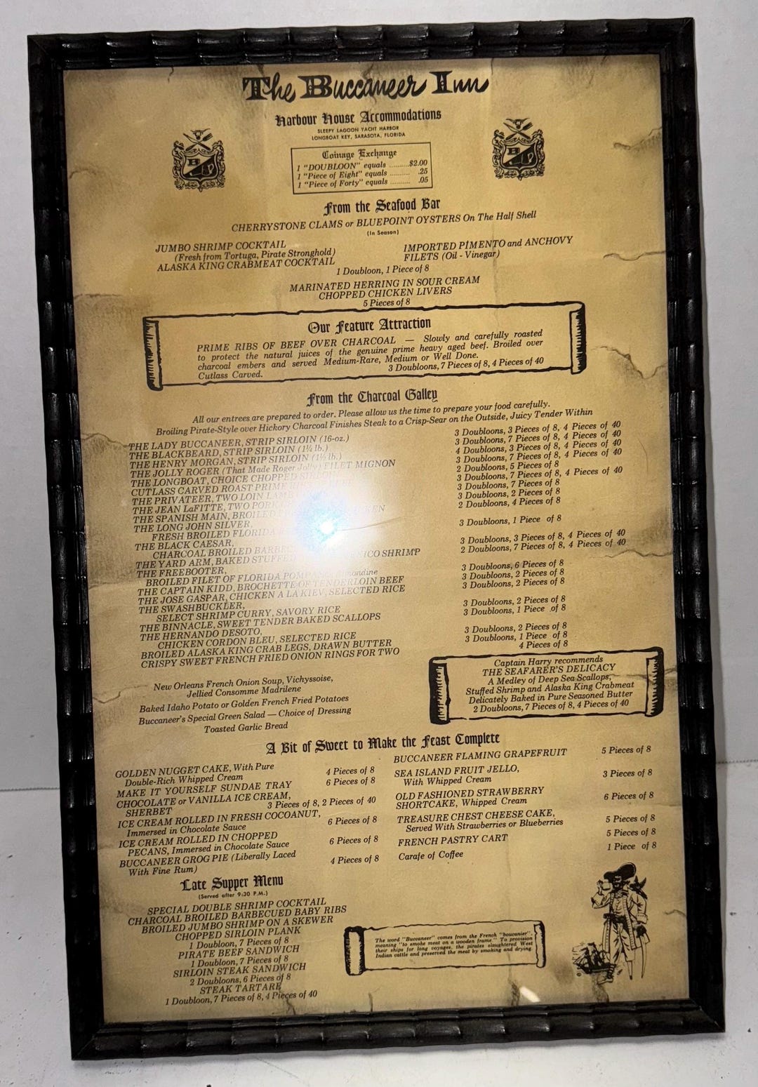 Vintage Buccaneer Inn Restaurant Menu and Legend of Wall Hangings One ...