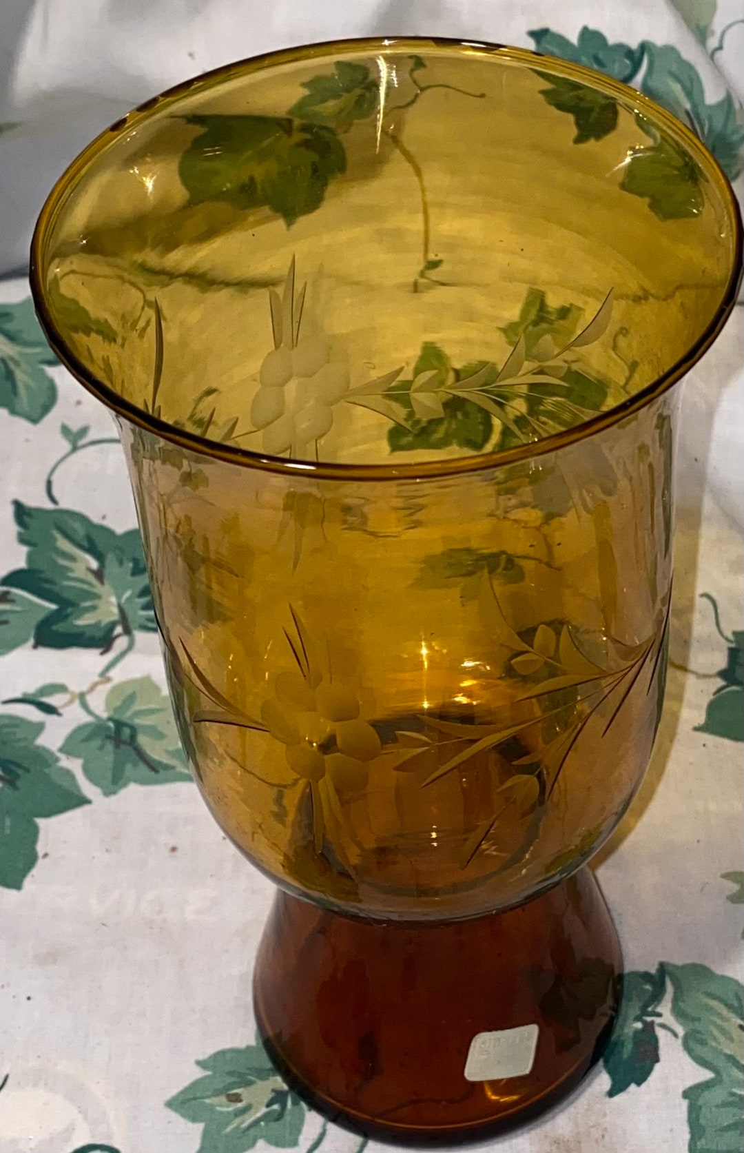 Vintage Sickles Hand Cut Bellaire Ohio Amber Wheel Cut Vase 8 1/2 ...