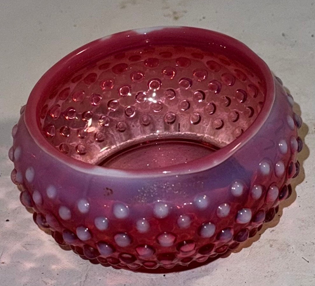 Opalescent Cranberry Glass Bowl Fenton Hobnail Vanity Powder Jar ...