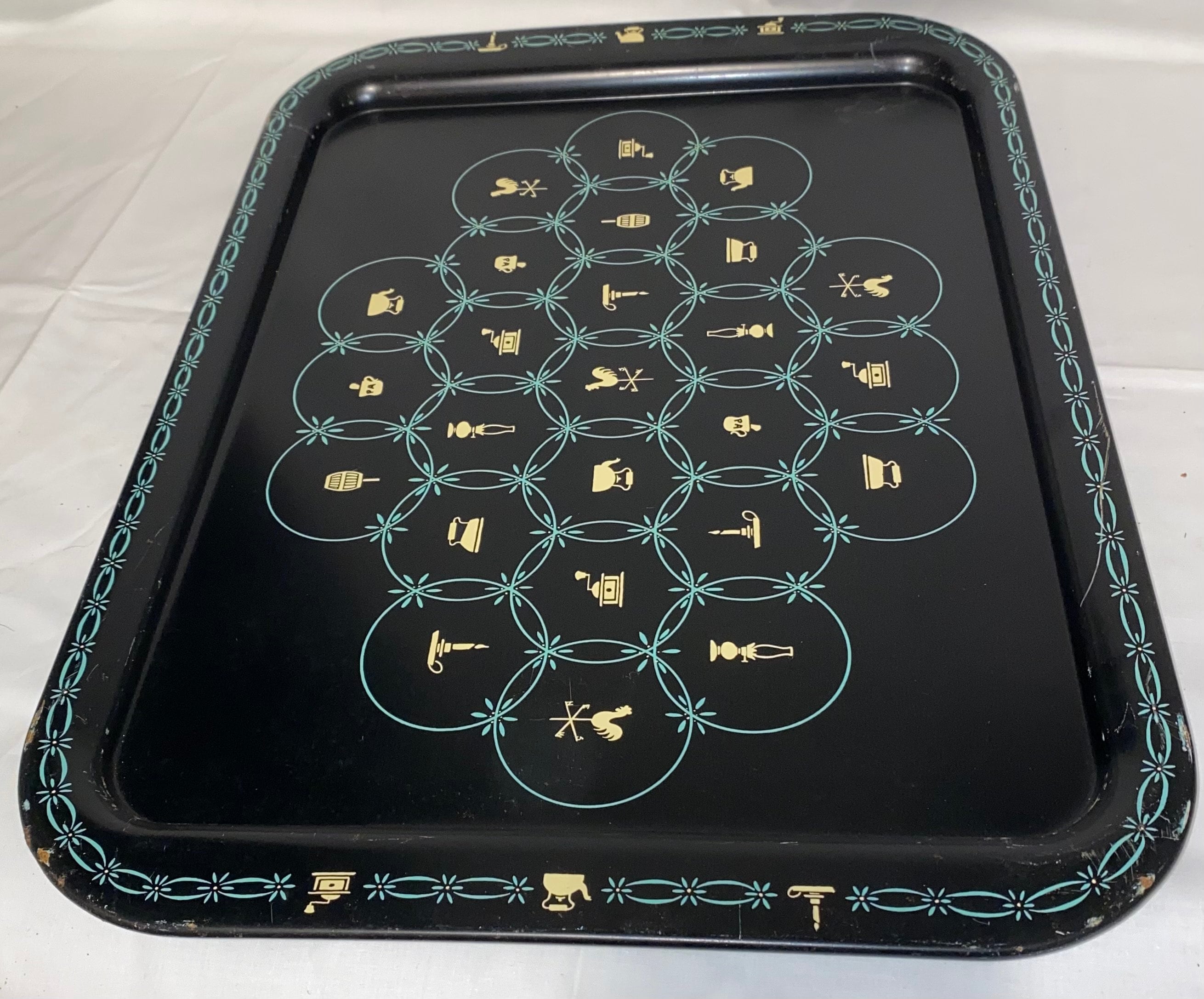 Vintage 1970s Tin Serving Tray Finished With Decals of Various Vintage ...