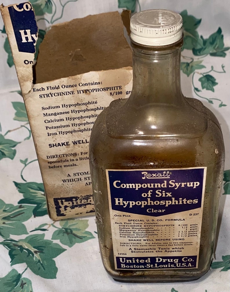Vintage Rexall Compound Syrup of Six Hypophosphites Medicine Bottle ...
