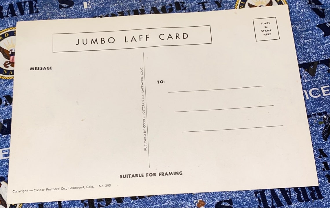 Vintage 9" X 6" JUMBO LAFF Card Postcard Bartender to Drunk Now Let Me ...