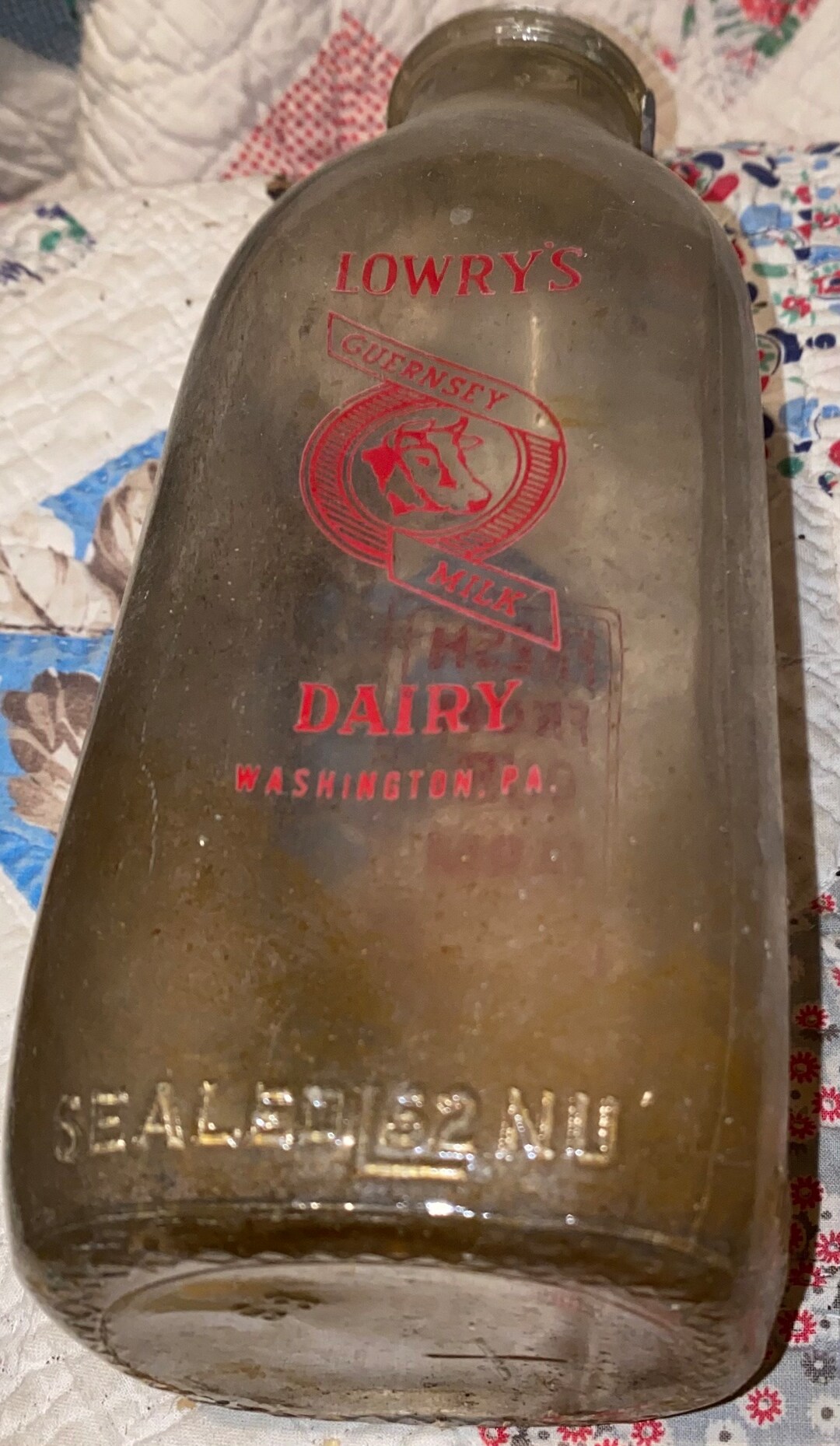 Pennsylvania Milk Dairy Bottle Lowry’s Guernsey Milk Dairy Washington ...