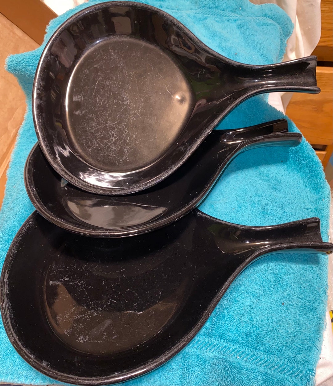 Vintage Hall 1677 Ceramic Baking Skillet Dish Lot 3 Pieces Matte Black ...