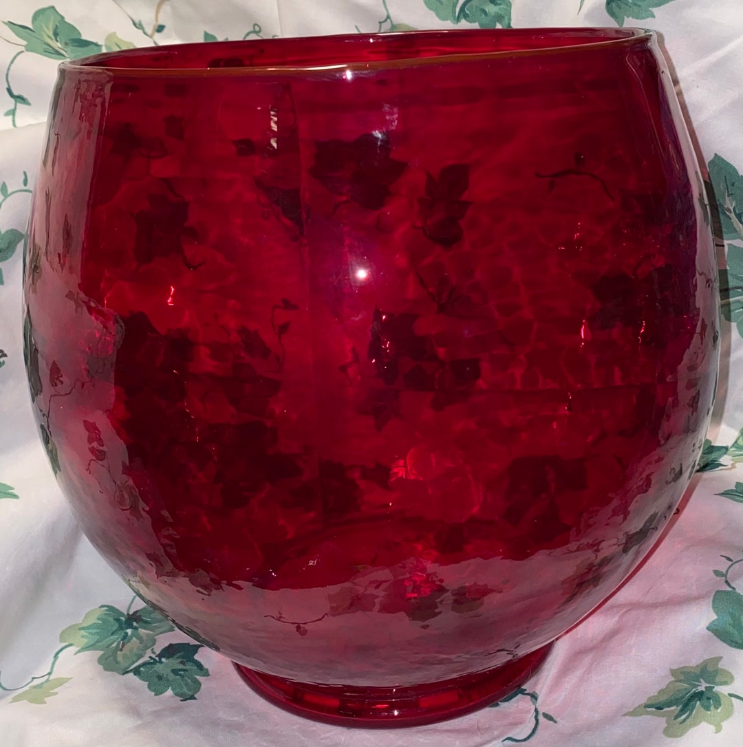 Antique Vintage Ruby Red Glass Hand Crafted Bowl Vase 9 1/4 Inches Tall ...