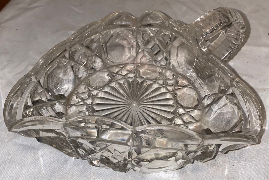 EAPG Early American Pressed Glass Triangle Handled Scalloped Nappy ...