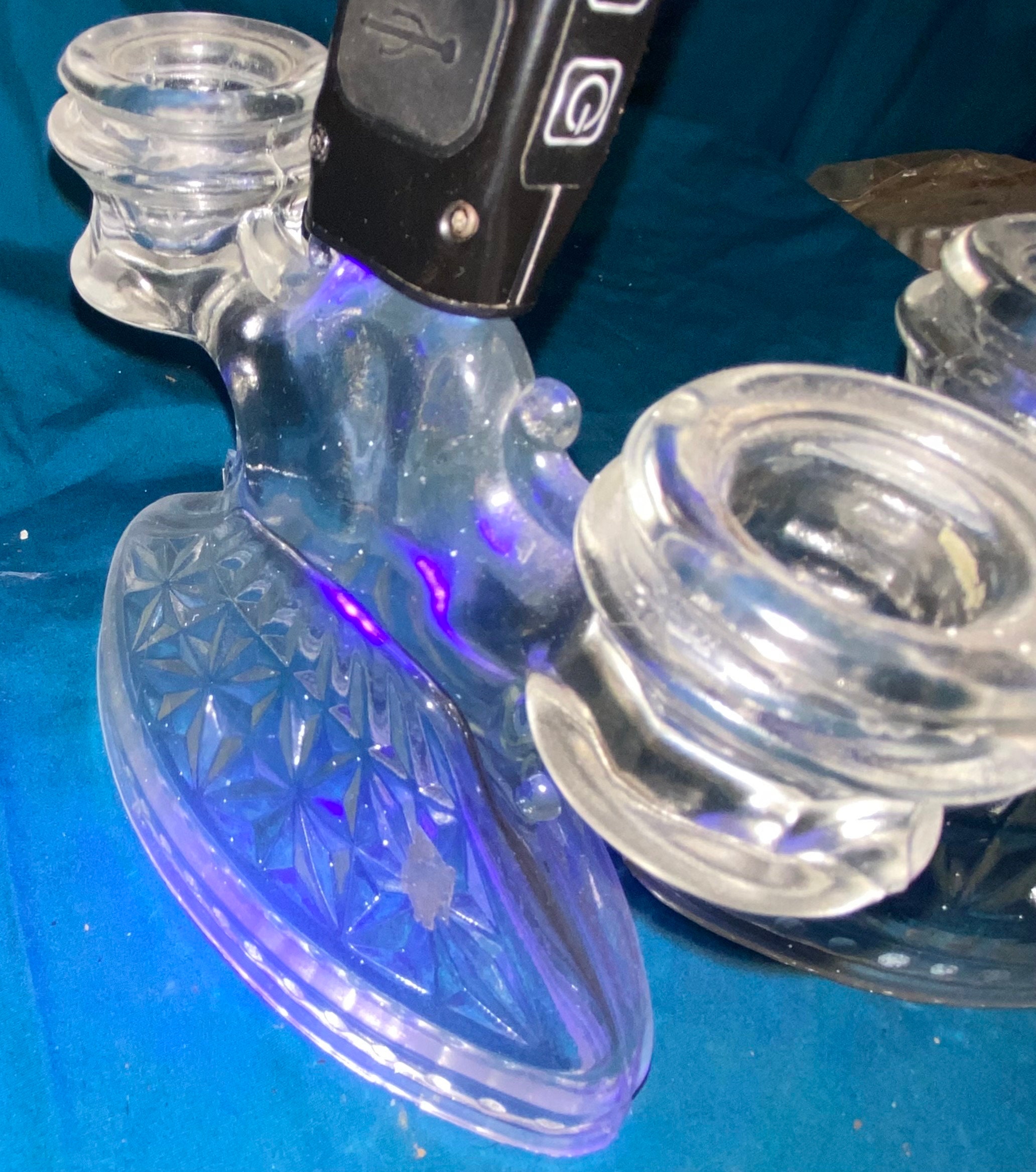 Ultraviolet Light Uv Reactive Anchor Hocking Set of 2 Art Deco Pressed ...