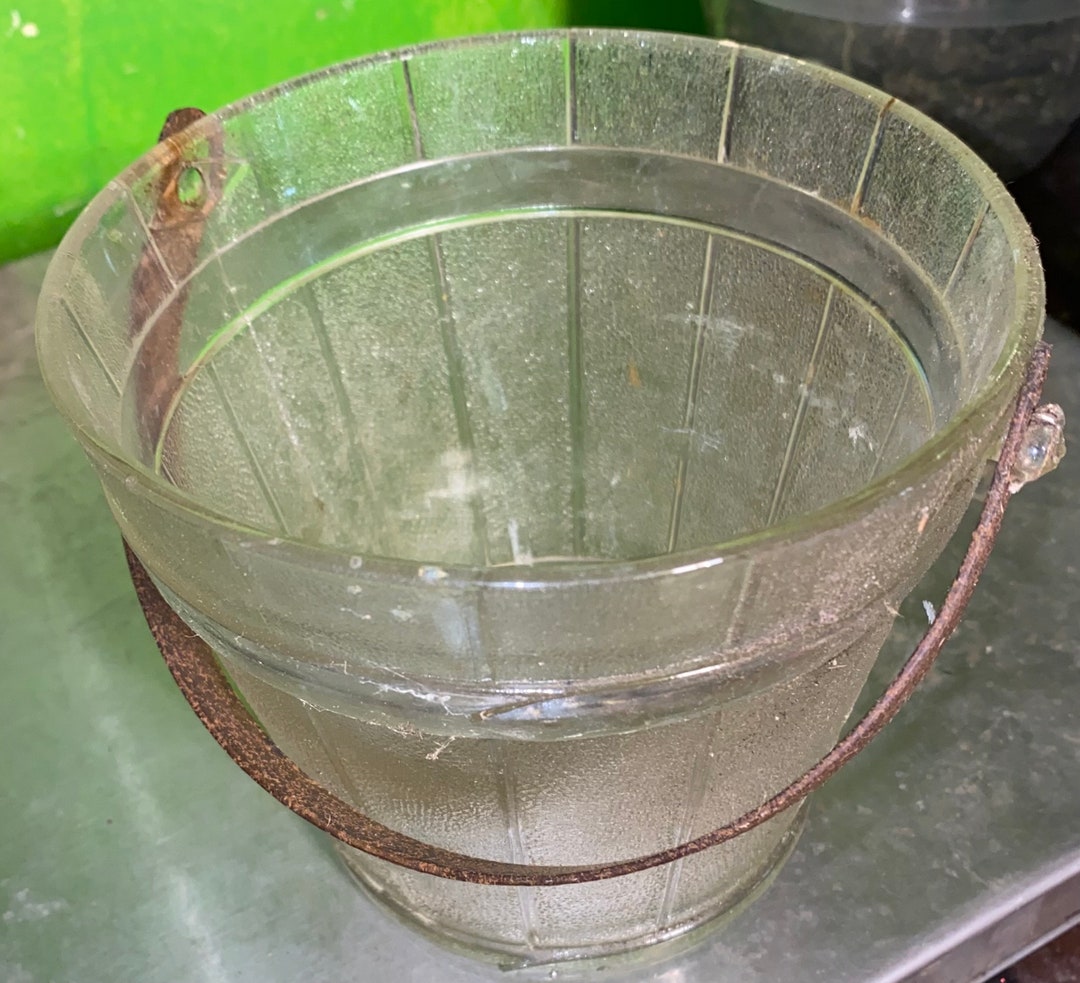 Vintage Anchor Hocking Pressed Glass Barrel Ice Bucket Metal Handle - Etsy