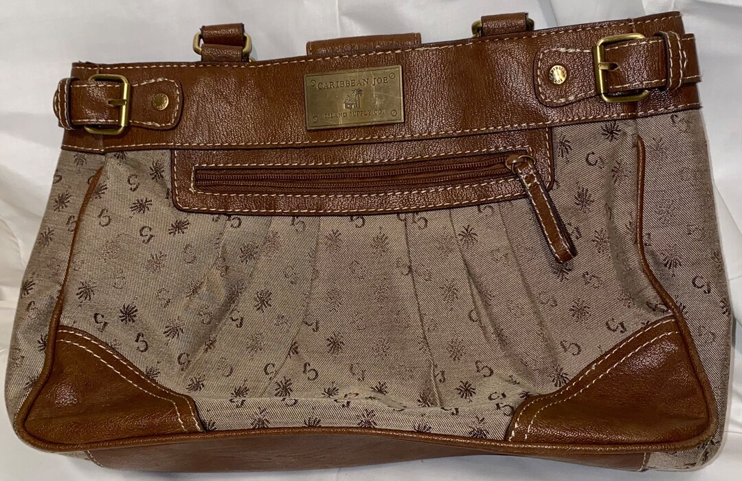 Vintage Caribbean Joe Hand Bag Purse Tan Fabric W Brass Logo Plate - Etsy