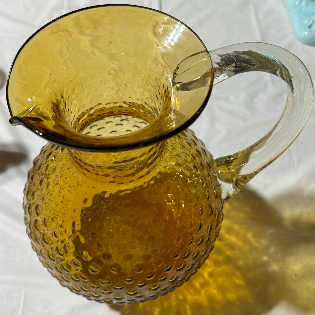Vintage Large Amber Glass Hobnail Round Pitcher Hand Blown 12 Inches ...