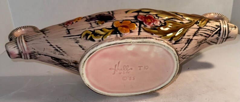 Rare Vintage Hull Pottery USA Pink Blossom Flite Console Bowl T10 1955 ...